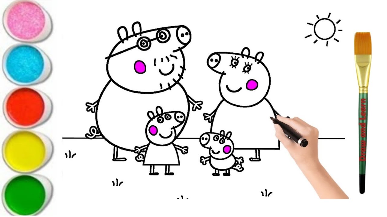 Peppa pig family Drawing || How to draw peppa pig family for kids ...