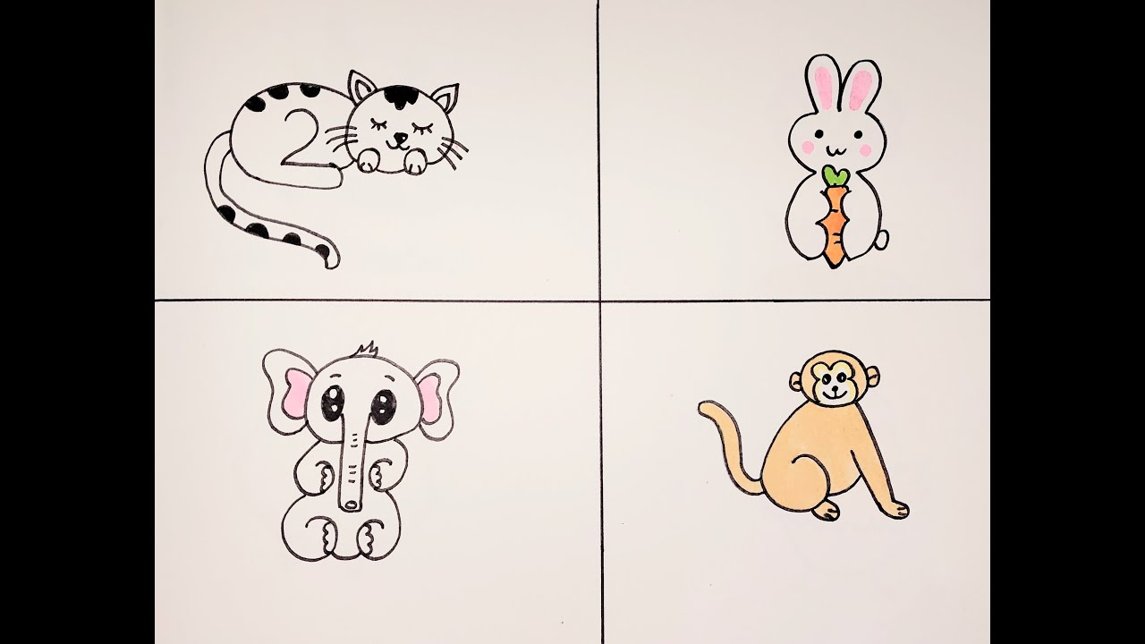 Easy Animal drawings🐒| Simple and easy to draw | Fun and learn - YouTube