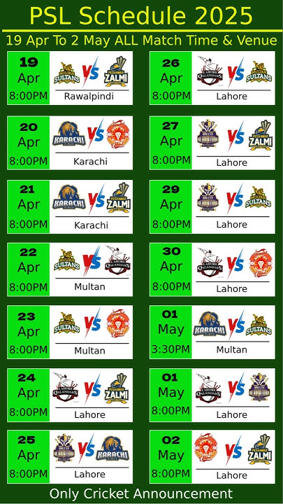 19 April to 02 May PSL 2025 all Match Schedule & Venue - PSL 2025 Schedule #psl2025schedule ...