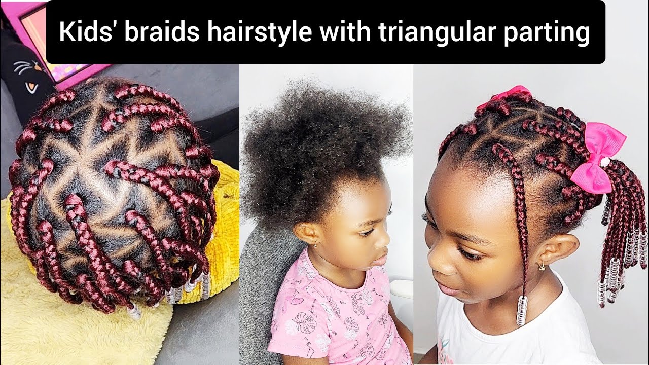 Kids' braids hairstyle with triangular parting | Toddler hairstyle ...
