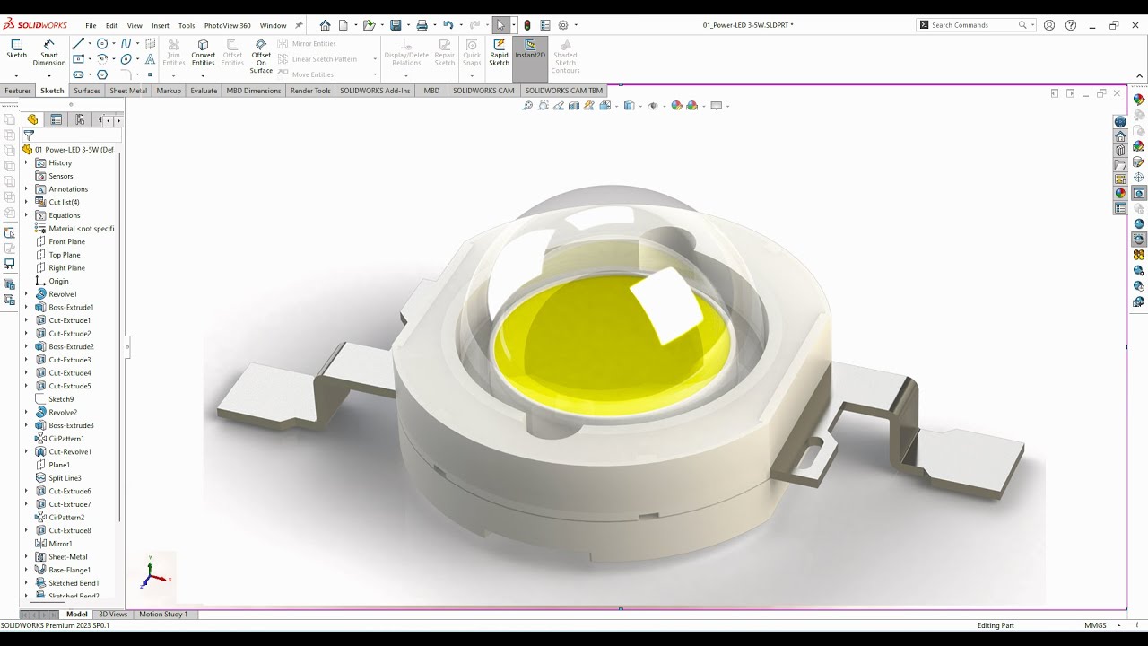 SolidWorks Power-LED 3-5W design - YouTube