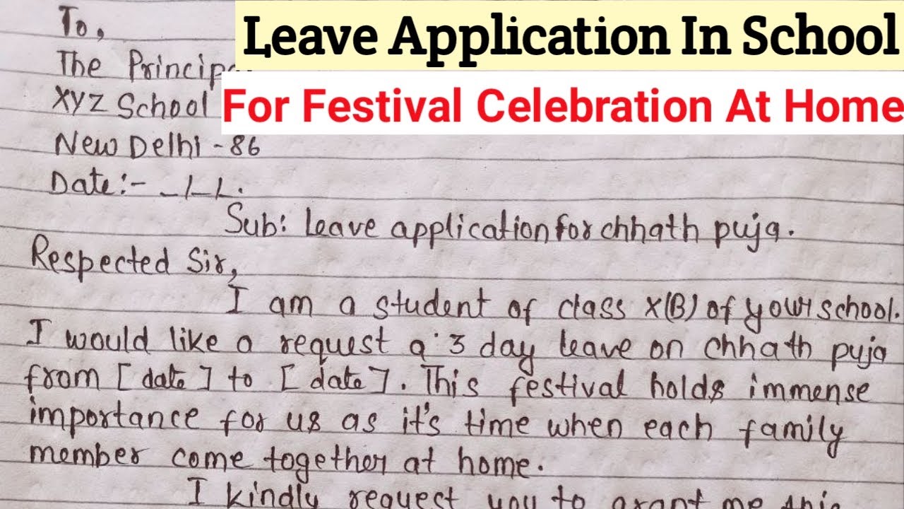 Leave Application For Pooja Celebrations | School Leave Application In ...