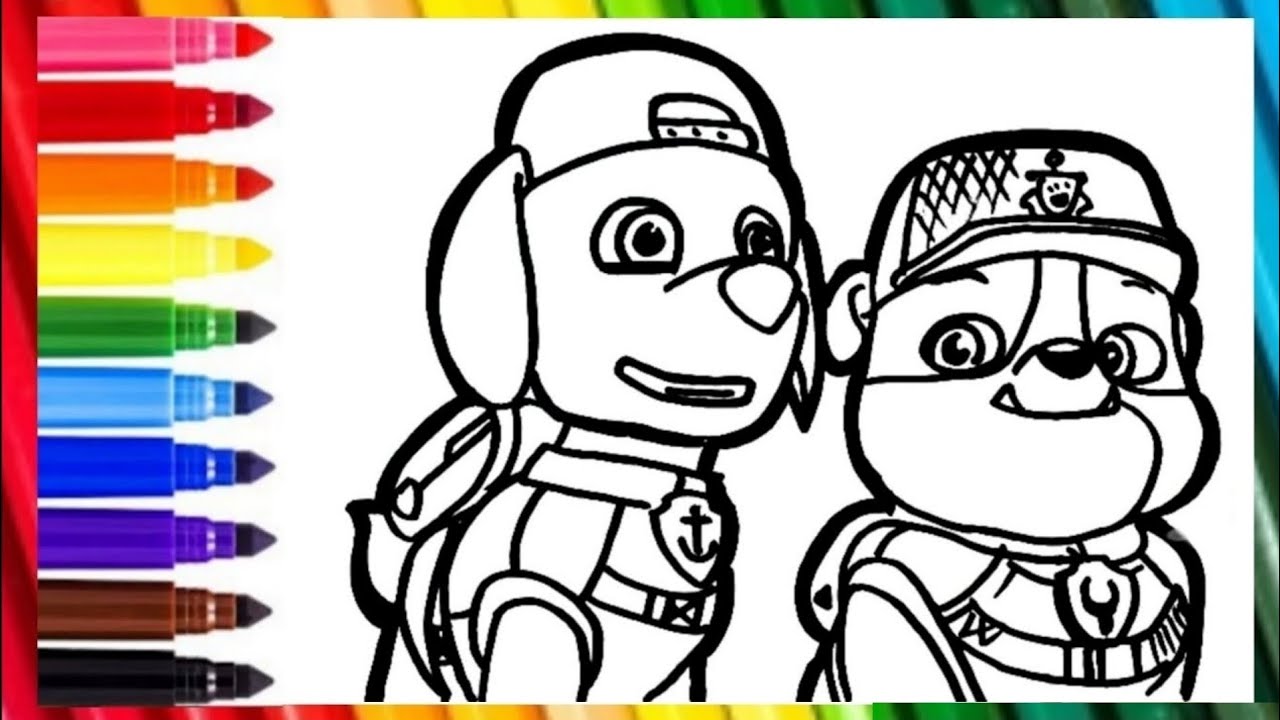 Drawing and Colouring Paw patrol characters Zuma and Rubble | Easy Paw ...