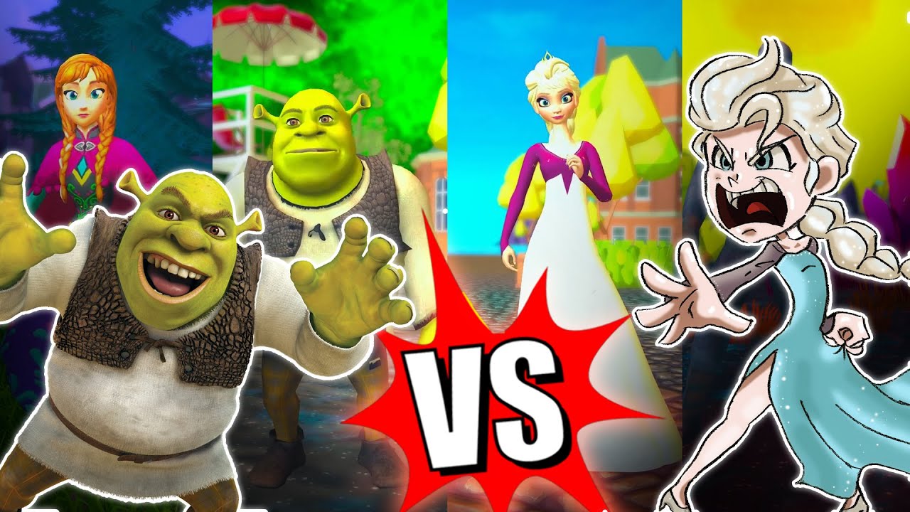 Elsa Let It Go and Anna VS ANGRY Shrek All Stars DANCE MUSIC BATTLE ...