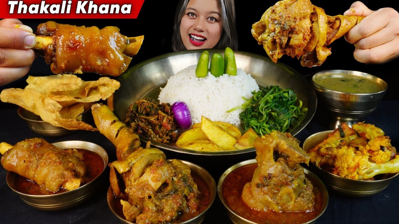 EATING THAKALI KHANA|| MUTTON CURRY, LOCAL CHICKEN CURRY WITH RICE ...