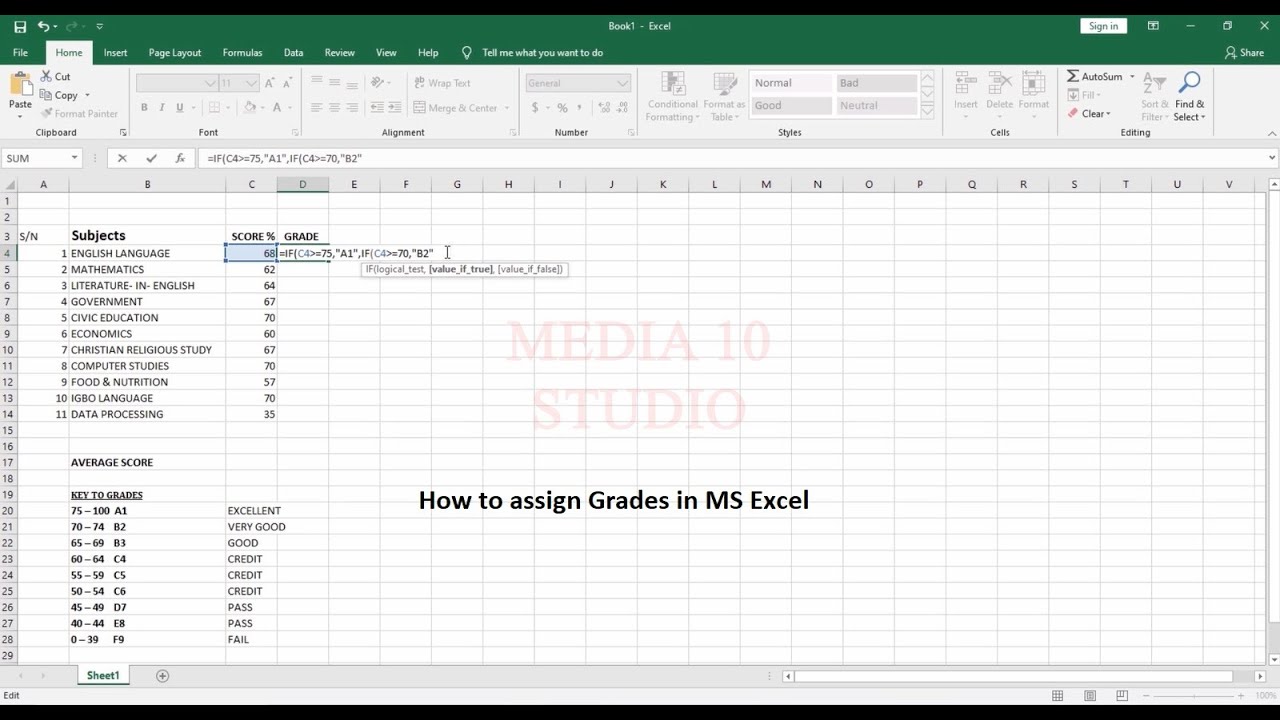 How to Assign Grades in Excel "IF" Function - YouTube