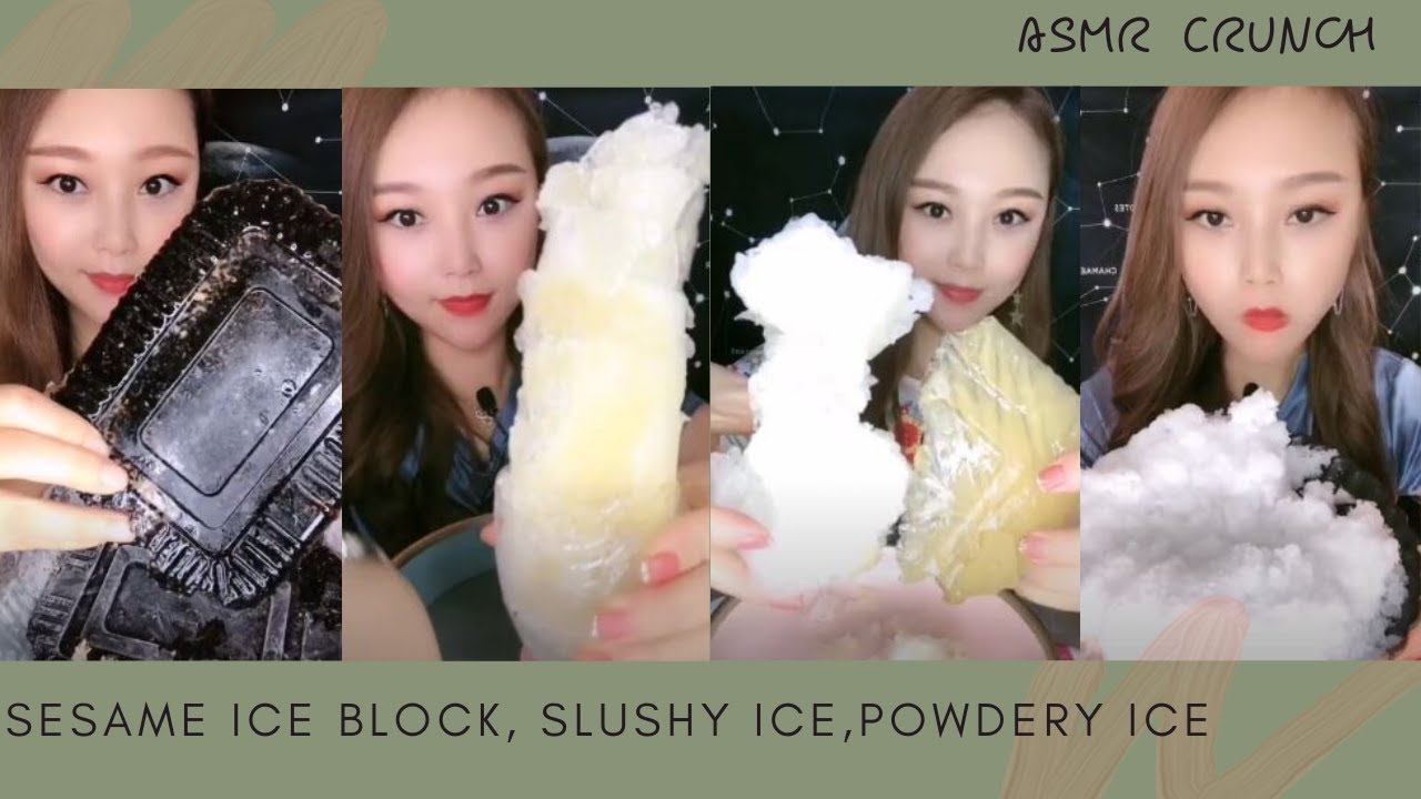 [ASMR] Sesame Ice Block, Slushy Ice, Powdery Ice Eating Sounds| #120 ...