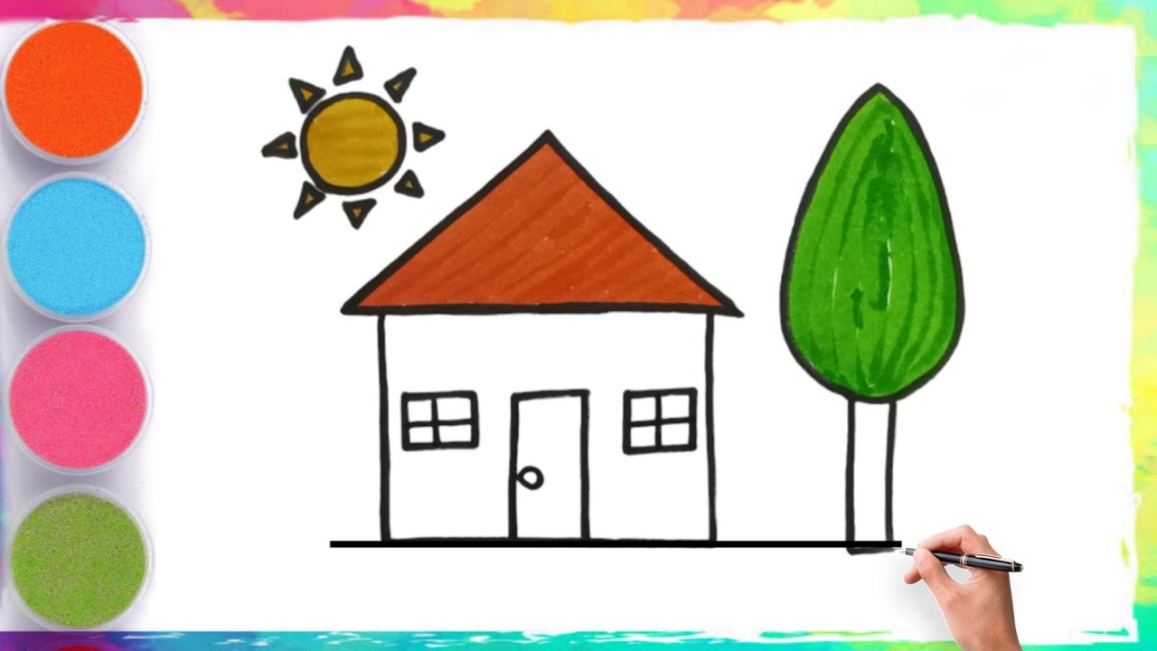 How to draw house and tree | Drawing Sweet Home | Easy house drawing ...