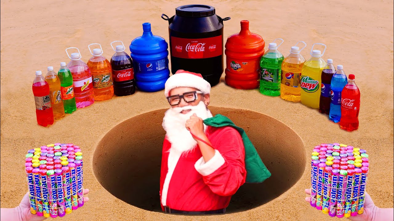 Santa Claus Experiment : XXL Coca Cola , Giant Fanta , Pepsi & Mirinda ...