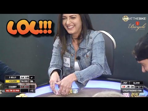 ♥♦♠♣HUMILIATING Poker Slow Roll!!! Kelly Minkin x Barry Woods on Live at the Bike Poker Stream!!!