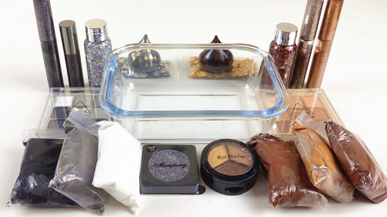 Brown vs Gray ! Mixing Makeup Eyeshadow and glitter Into Slime ...
