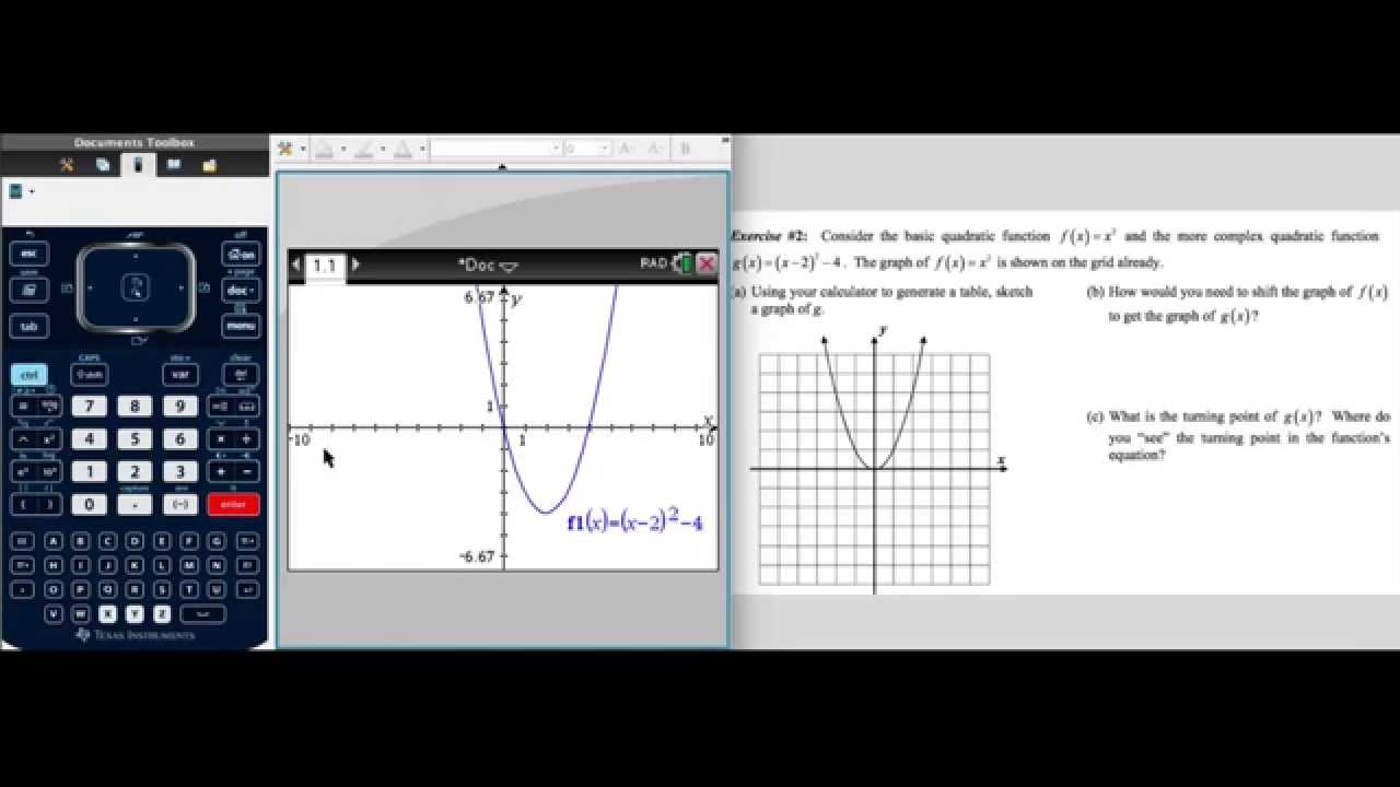 Using Tables and Analyzing Parabolas with TI-Nspire CX - YouTube