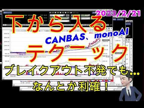 2/21)デイトレ、チャートで徹底検証】下から入るテクニック！CANBAS、monoAIでトライ。 - YouTube