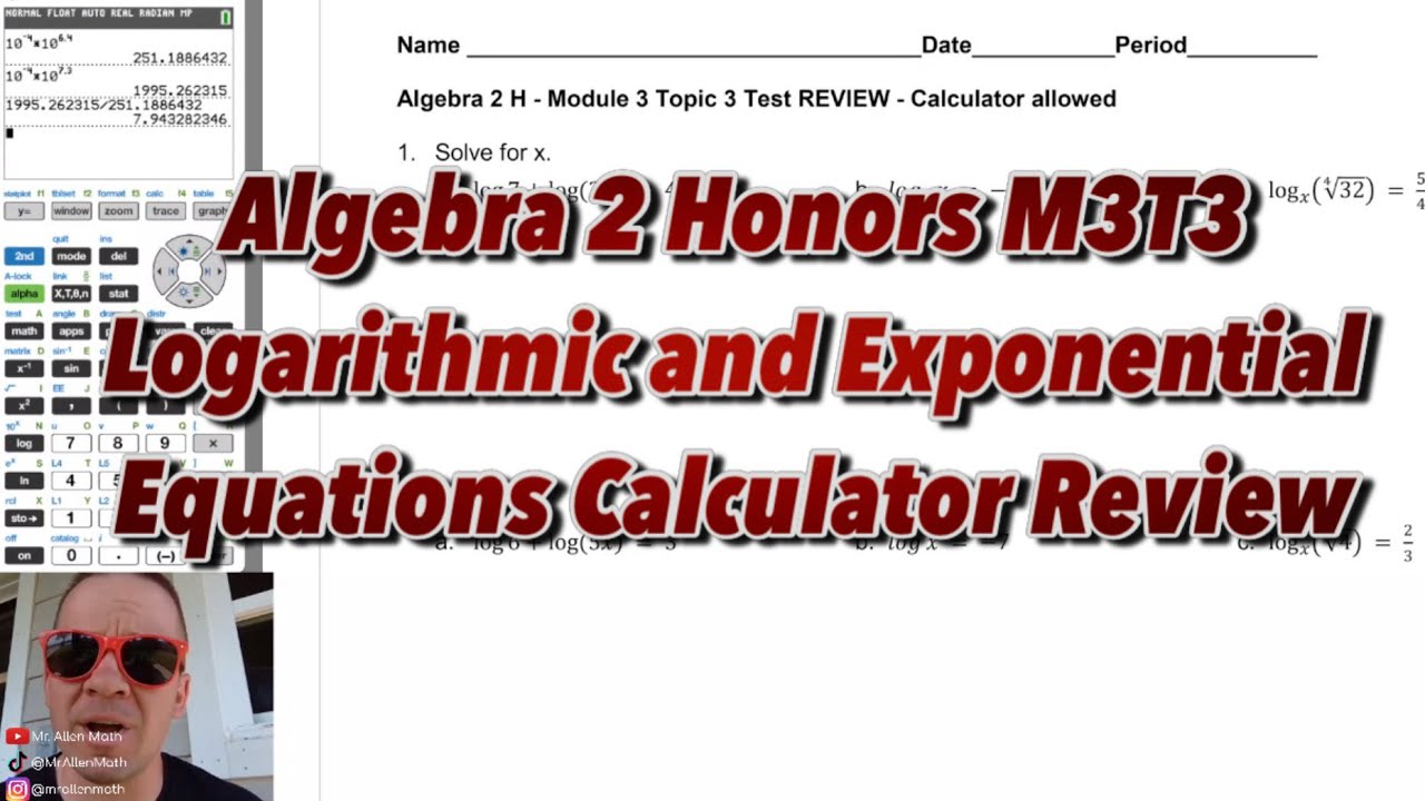 HHS Algebra 2 Honors M3T3 Calculator Test Review KEY - YouTube