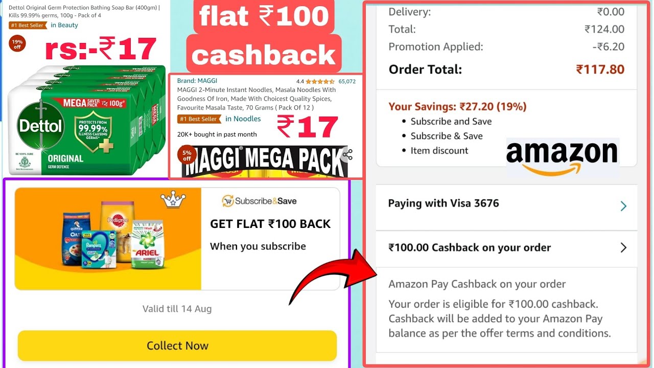 Amazon Flat ₹100 cashback on no minimum order subscribe & save order ...