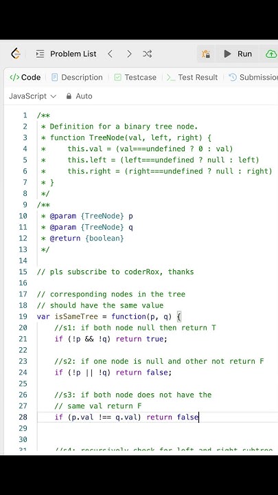 Check Same Tree Leetcode In Javascript Javascript Coding
