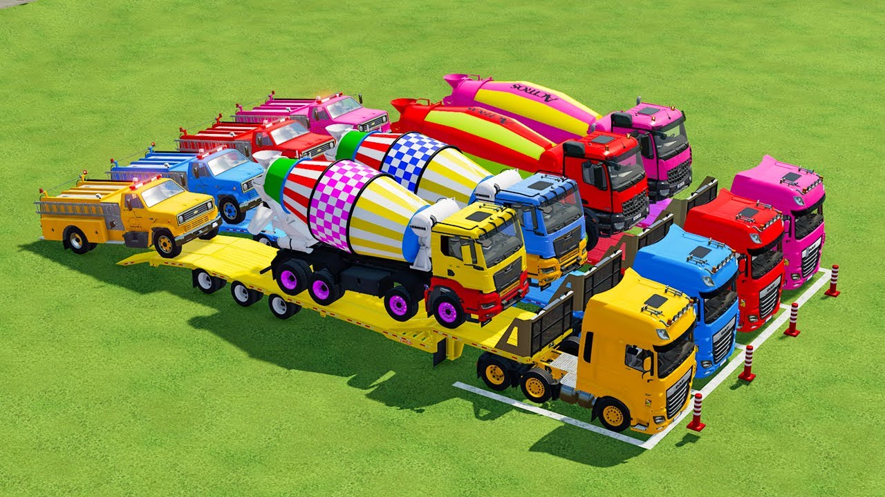 Transport with Colors - ALL MIXER TRUCK WITH DOUBLE FLATBED TRAILER ...