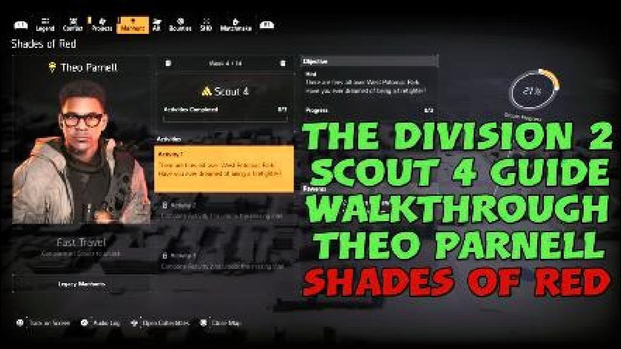 The Division 2 - Scout 4 Guide / Walkthrough - Theo Parnell - Shades of ...