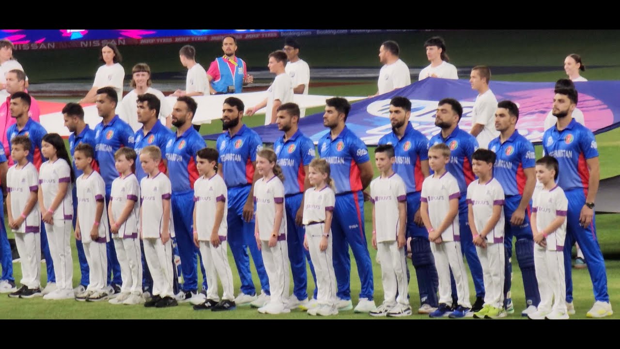 Afghan cricket team singing the Afghanistan national anthem in Perth ...