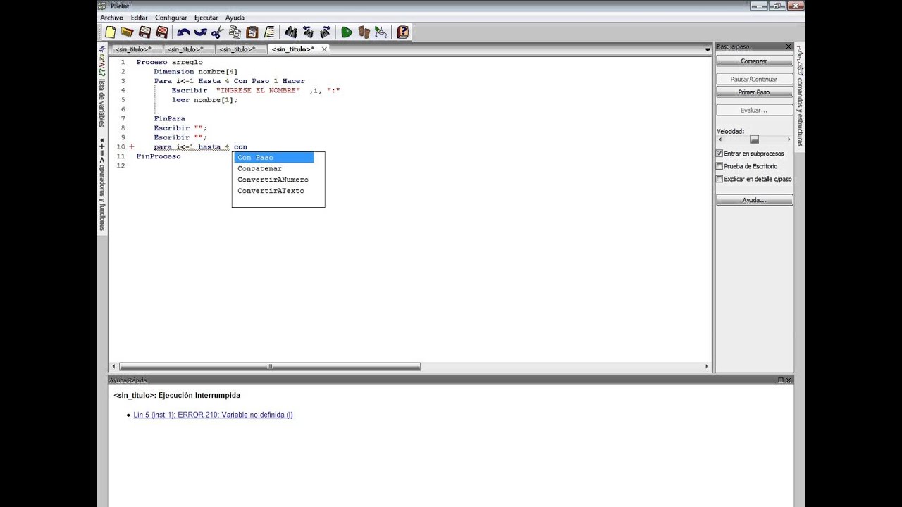 TUTORIAL DE ARREGLOS DE NOMBRES EN PSEINT - YouTube