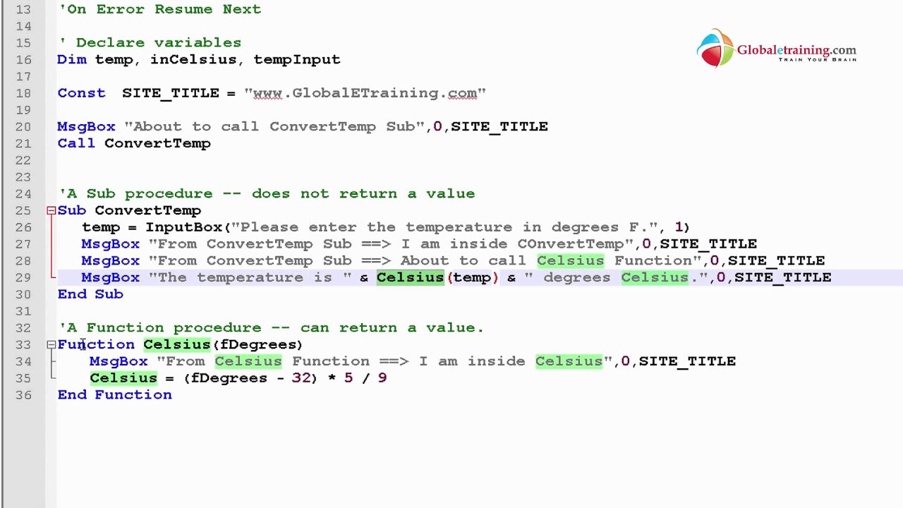 Vb Scripting Using Procedures Part 3 Youtube