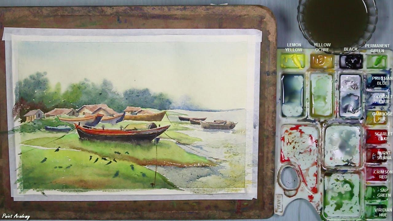 Watercolor Painting | A Riverside Landscape | step by step - YouTube