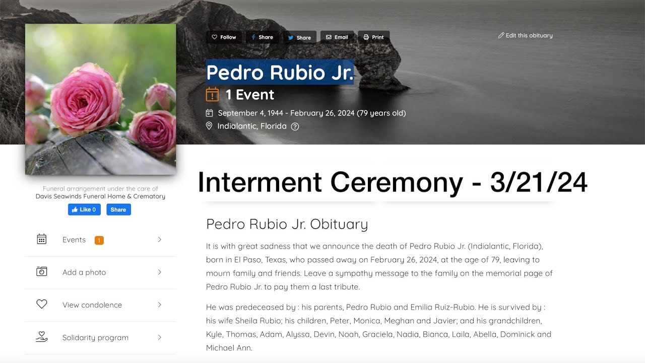 3/21/24 Interment Ceremony - Pedro Rubio, Jr. - YouTube