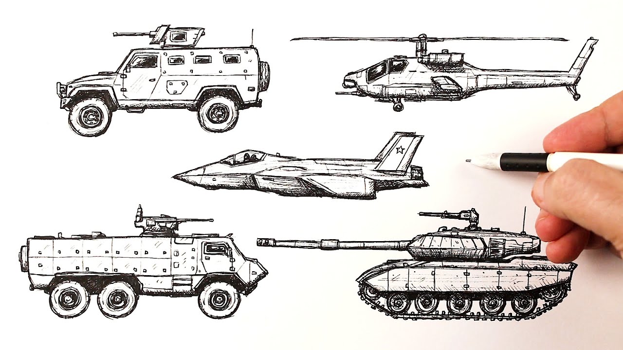 How to Draw Military Vehicles: Tank, Jet, Helicopter, and More! - YouTube