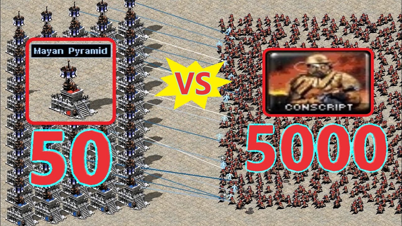 50 Mayan Pyramids vs 5000 Conscripts - Red Alert 2 - YouTube