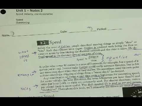 Physics 1 - 1D Motion - Notes 2: Velocity and Acceleration - speed ...