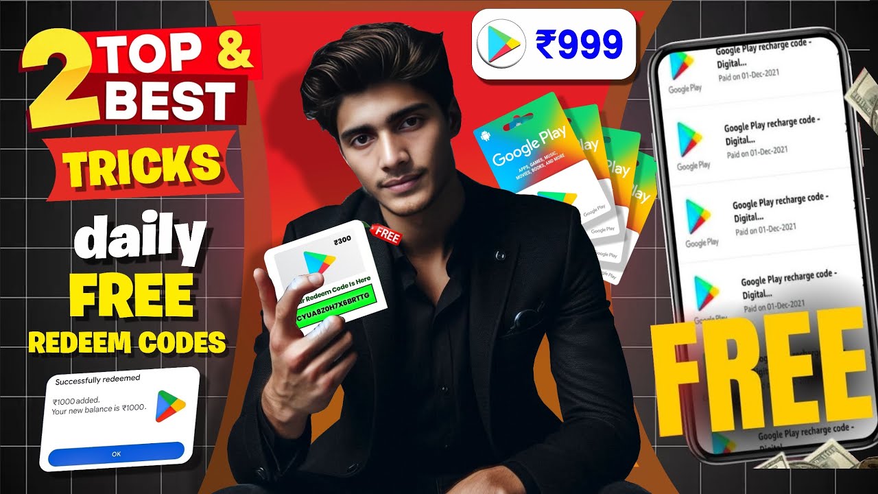 FREE REDEEM CODES 💎 | TOP 2 NEW TRICKS GOOGLE PLAY STORE REDEEM CODES ...