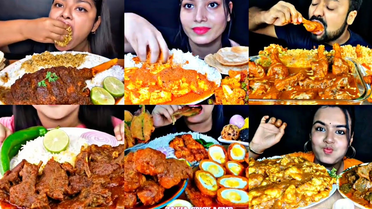 ASMR EATING SPICY MUTTON CURRY, BUTTER CHICKEN, DEVIL EGG | BEST INDIAN ...