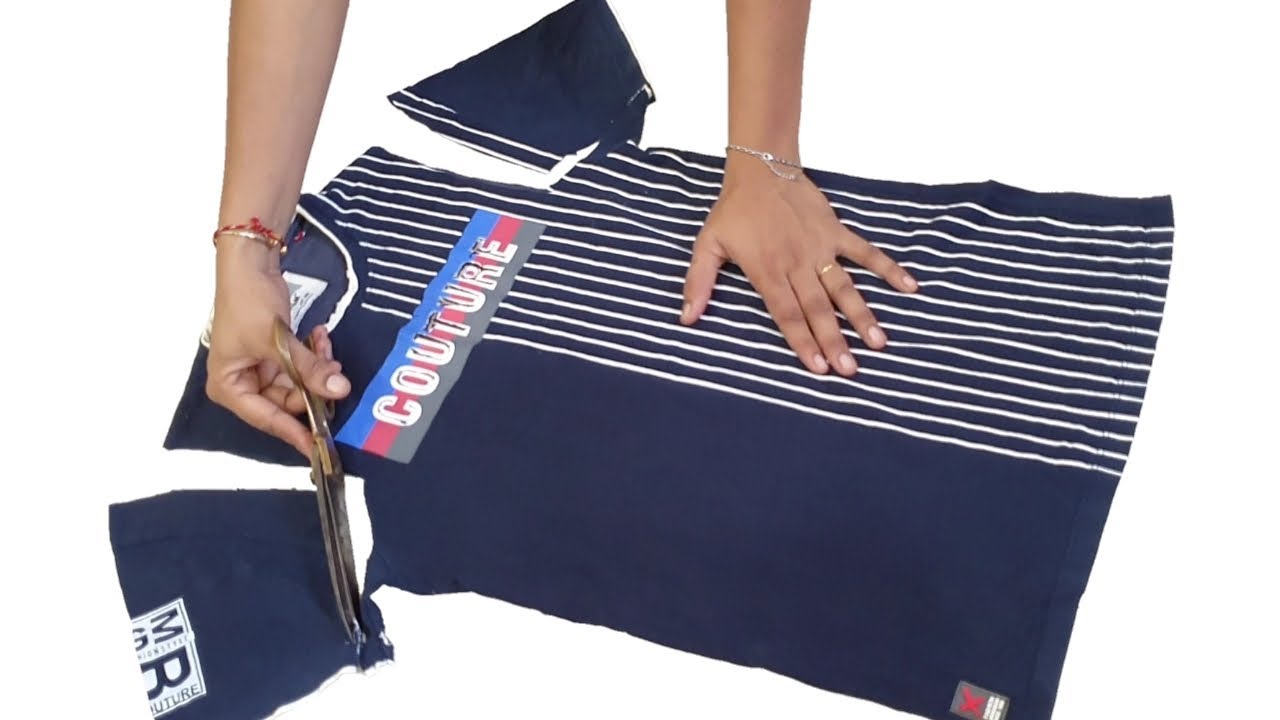 DiY Idea From Old T-shirt # Waste Cloths Recycle Idea # Simple Cutting ...