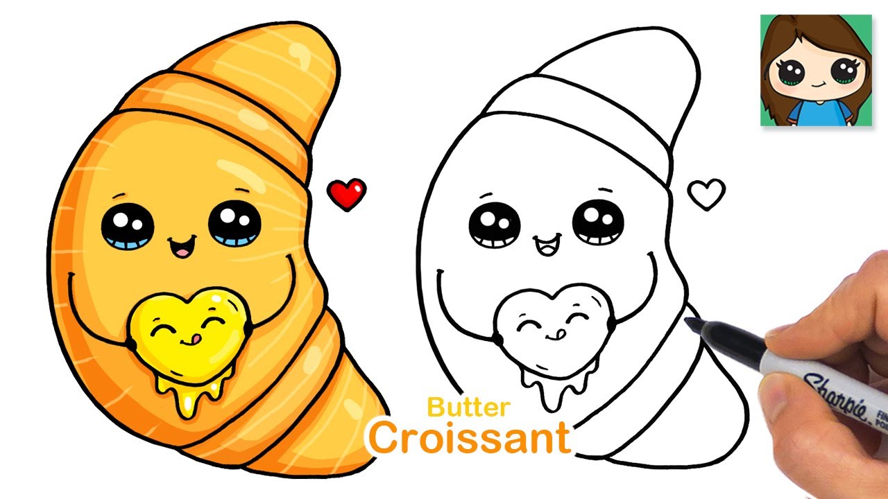 How to Draw a Croissant w/Butter 🥐 Cute Food Art - YouTube