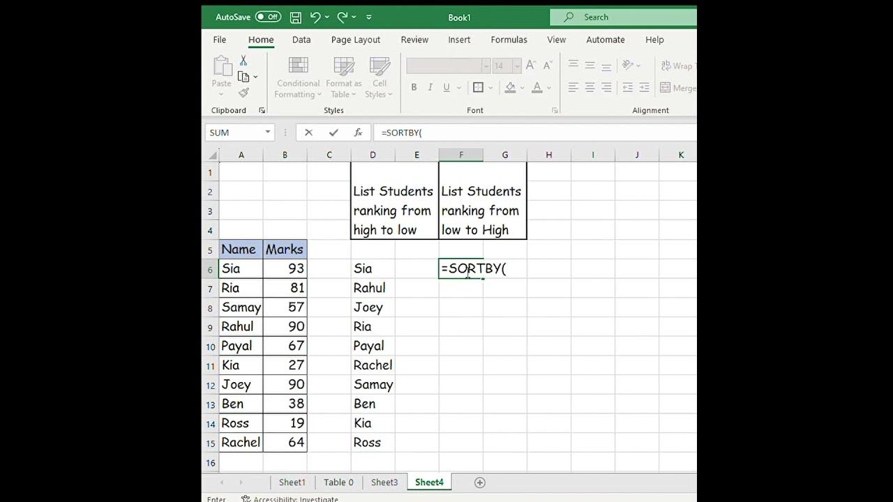 How To Use Sortby Function In Excel Youtube
