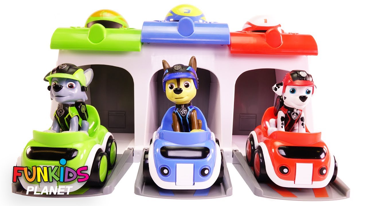 Paw Patrol Chase & Pups Car Race Rainbow Colored Garage - YouTube