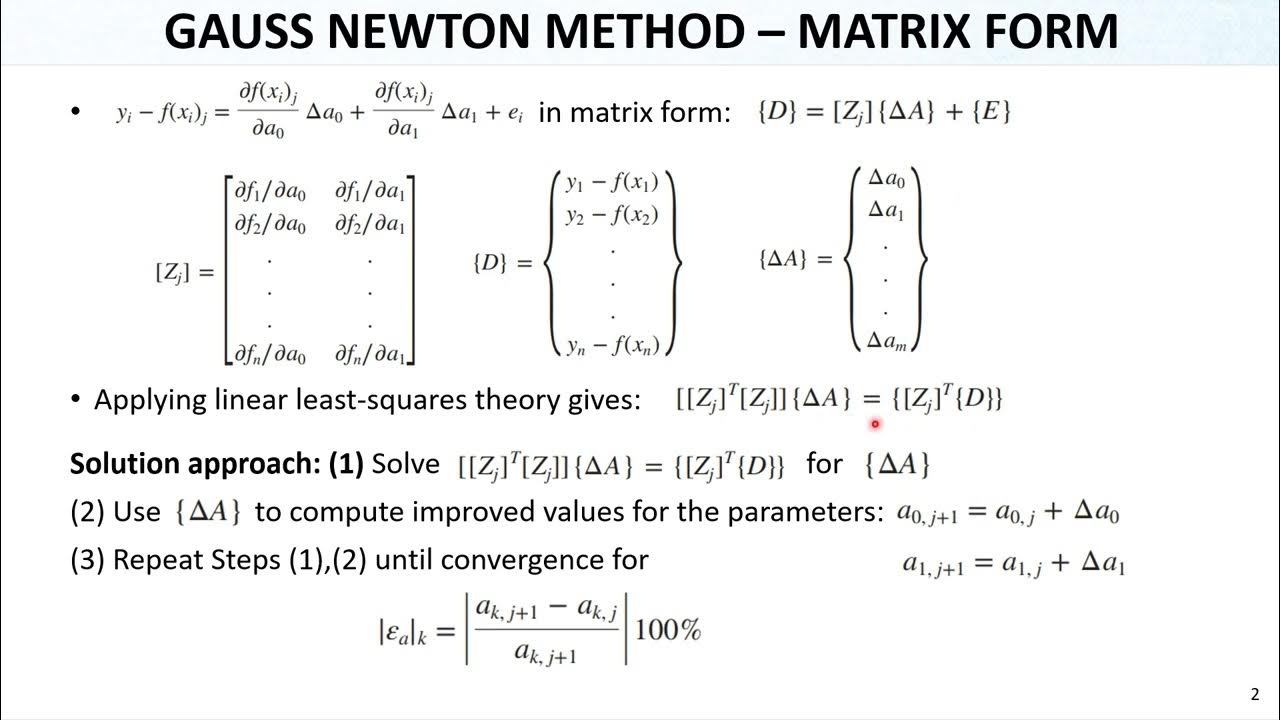 Numerical Methods Lec33 Ch14 Nonlinear Regression5 Gauss Newton Iterative Method - YouTube