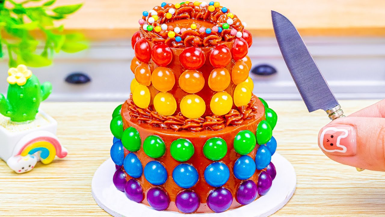Miniature Rainbow Chocolate Cake Decorating 🌈 Satisfying Rainbow Pop It ...