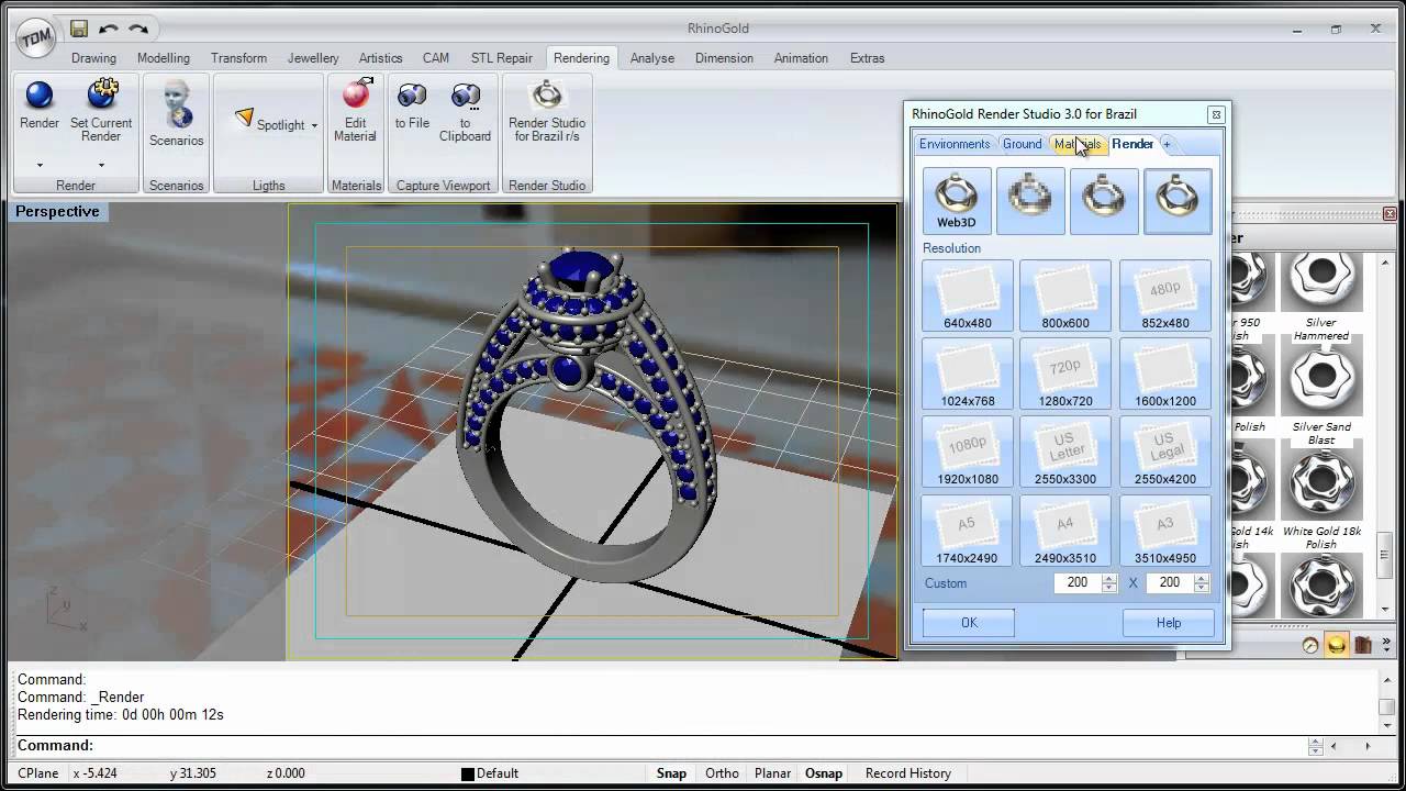 RhinoGold Render Studio, Changing Gem Color - YouTube