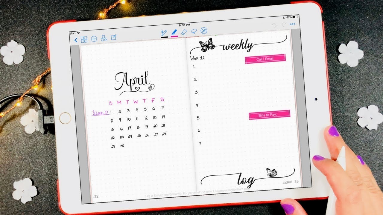 April Digital Planner | Digital Bullet Journal Spread - YouTube