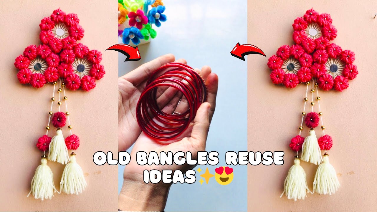Old Bangles With woolen Thread wall hanging/Bangles craft /old bangles ...