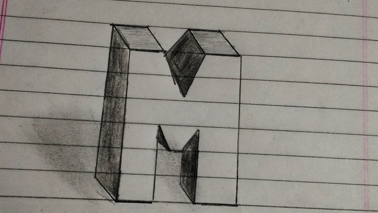 very easy 3ddrwaing, floating letter M , how to draw 3d - YouTube