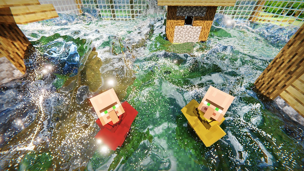 Realistic Water Covers Minecraft Village - YouTube