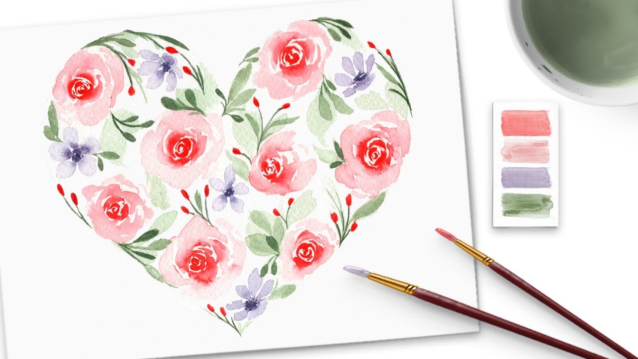 Valentine’s Day Loose Watercolor Floral Heart | Easy Step-by-Step ...