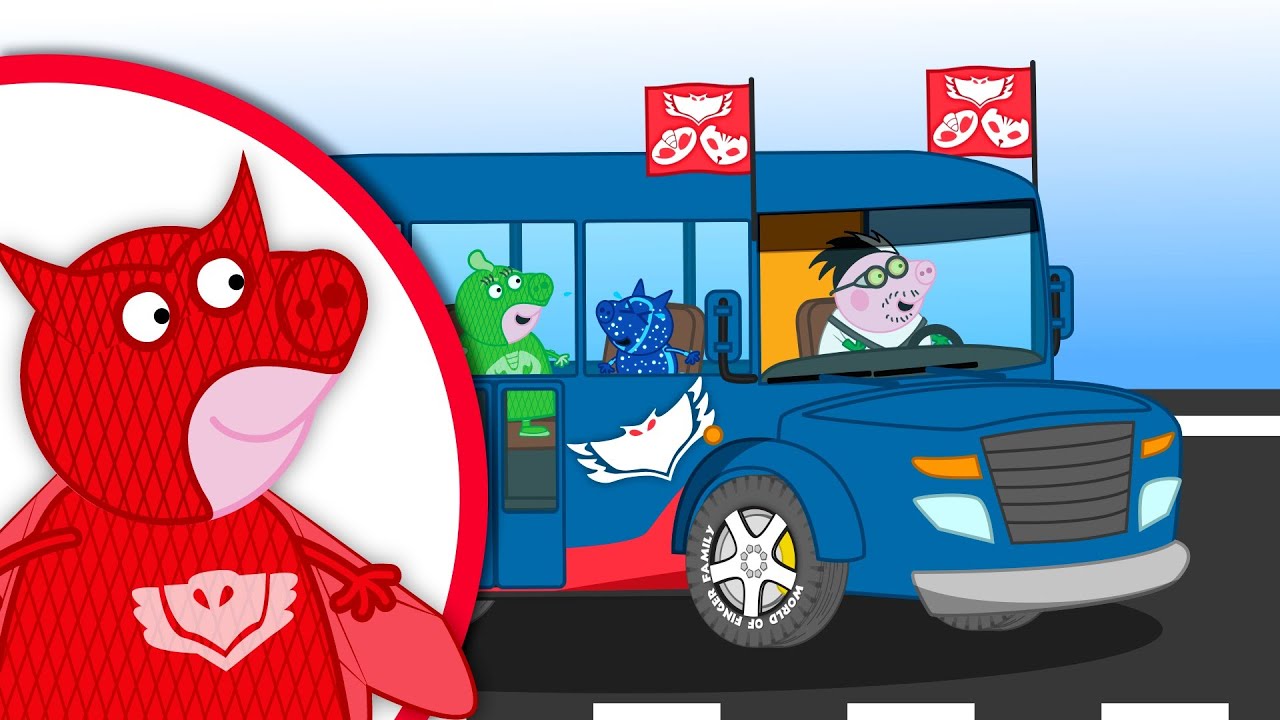 The Wheels on the Bus Song with Pigs Dressed as PJ Masks Heroes | Super ...