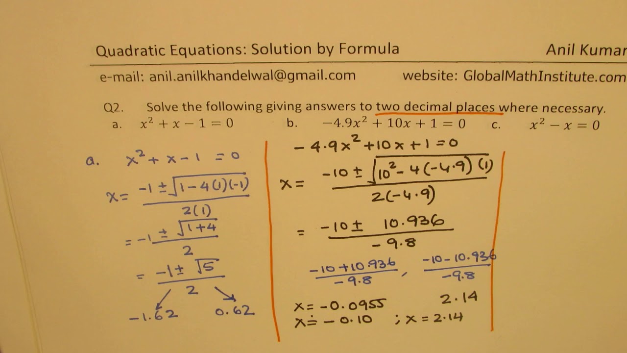 Apply Quadratic Formula To Solve Equations EDEXCEL GCSE SAT YouTube Apply Quadratic Formula To Solve Equations EDEXCEL GCSE SAT YouTube