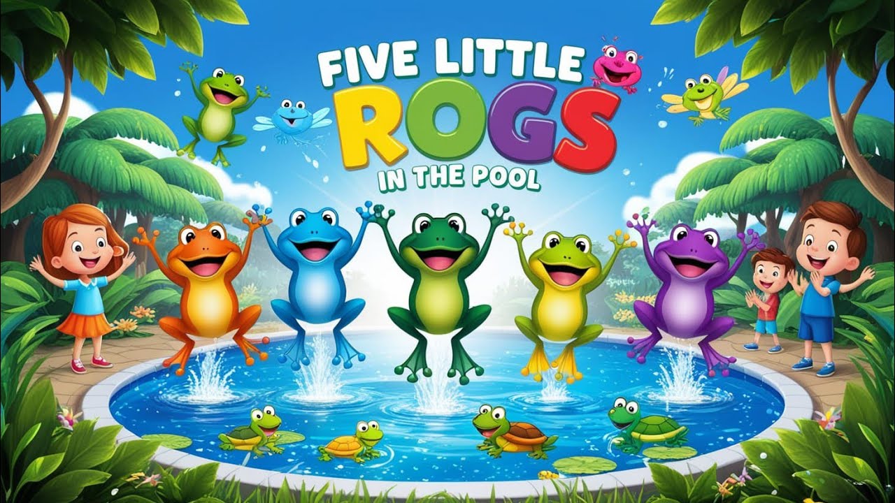 “🐸 Jump Into Fun! | Five Little Frogs Pool Party Song | Catchy Nursery ...