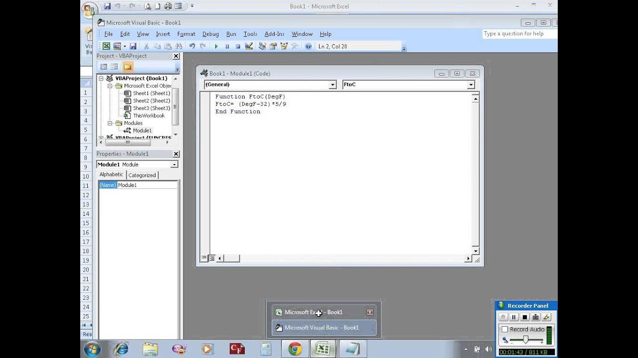 Excel VBA example 9: function to convert temperature in degree fahrenheit to degree celsius ...