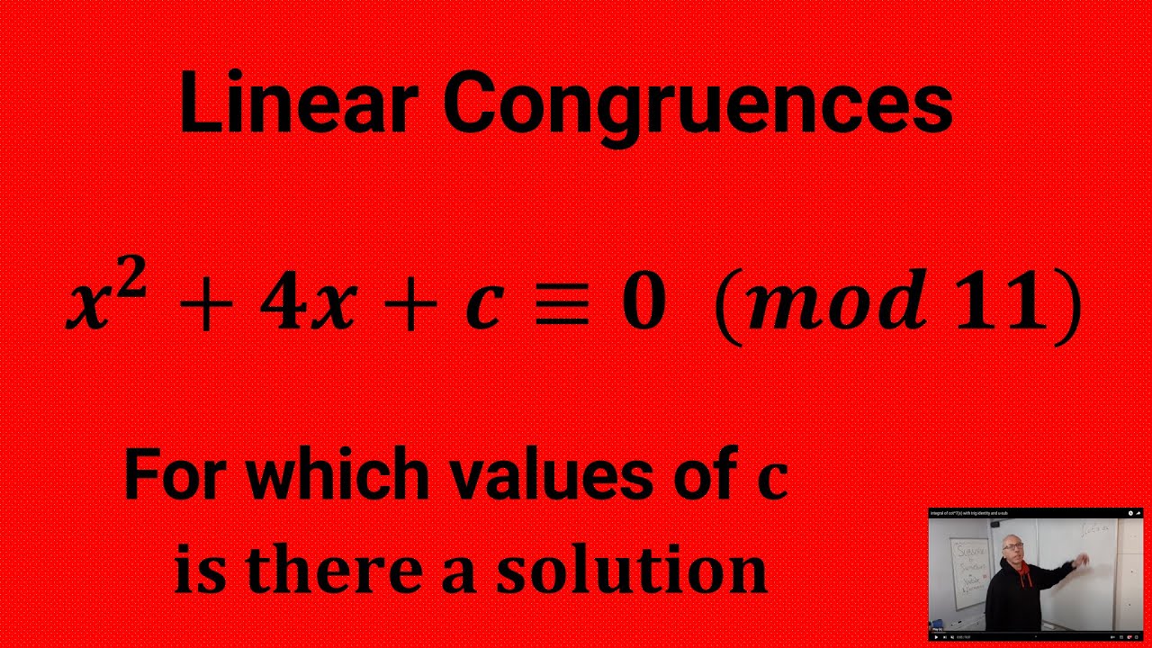 Solve A Quadratic Congruence Equation YouTube