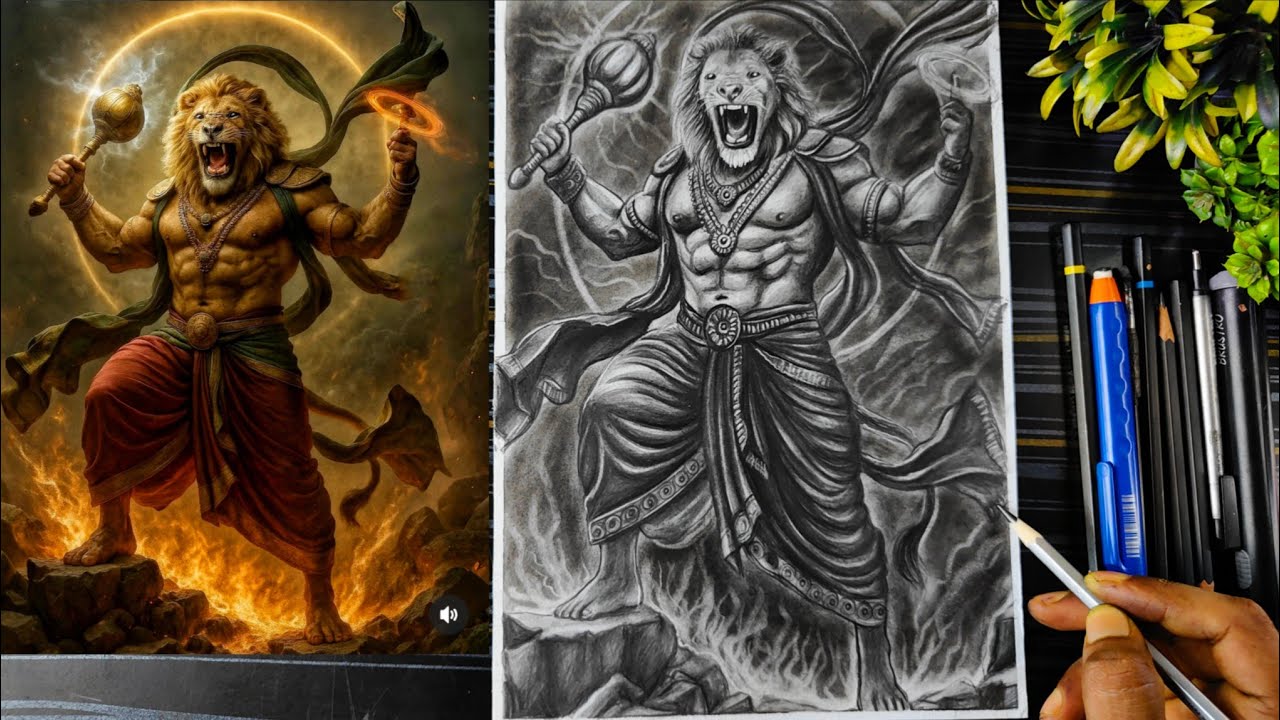 Mahavatar Narsimha Drawing Sketch ️🔥, Lord Narshima Step By Step ...